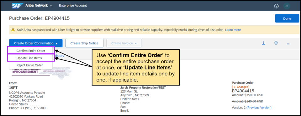 Updating Purchase Order Status | NC eProcurement